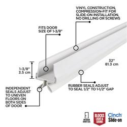 32" White Vinyl & Rubber Cinch Slide-On Interior Under Door Seal at ...