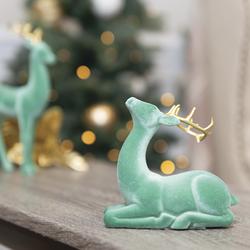 Enchanted Forest® 4" Green Flocked Sitting Reindeer with Gold Antlers ...