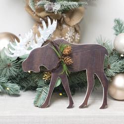 Enchanted Forest® 10" Wood Moose with Wreath at Menards®