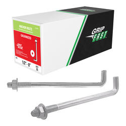 Grip Fast® 1/2" x 8" Hot Dipped Galvanized Anchor Bolt w/ Nut & Washer ...