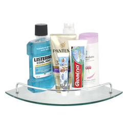 Modona 9-1/2"W x 9-1/2"D Wall-Mount Polished Chrome Glass Corner Shelf ...