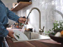 Moen® Mikah™ One-Handle Pull-Down Spot Resist™ Stainless Kitchen Faucet ...