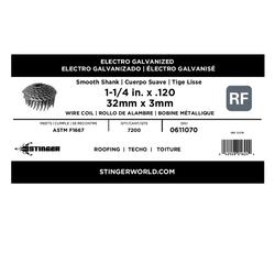 STINGER® 1-1/4" x .120" Wire Electro-Galvanized Smooth Shank Full Round Head Roofing Nails ...