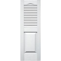 Shutters By Design 18"W White Vinyl Cathedral Top Louvered Over Raised ...