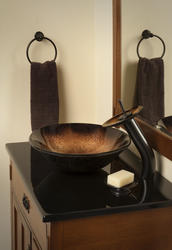 Novatto® Sanguinello™ 17-1/2"W Copper and Black Round Glass Vessel Sink ...