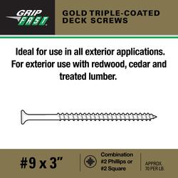 Grip Fast® #9 x 3" Combo Drive Gold Flat Head Triple Coated Exterior ...