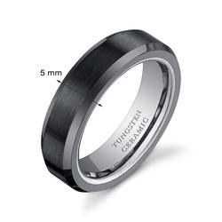 Oravo Black Beveled Edge Tungsten and Ceramic Wedding Band Size 5 Ring ...