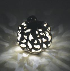 Pumpkin Hollow™ 3-3/4" LED Distressed White Ceramic Pumpkin Fall ...