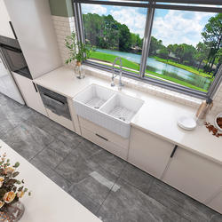 Sinber Farmhouse/Apron Front 33" White Fireclay Double Bowl Kitchen ...