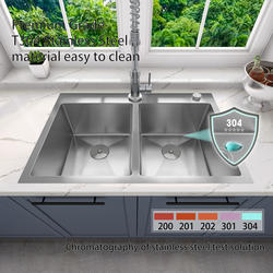 Sinber Drop-in 33" Stainless Steel 2-Hole Double Bowl Kitchen Sink at ...