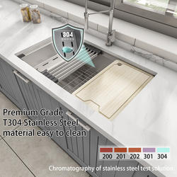 Sinber Undermount 32" Stainless Steel Single Bowl Workstation Kitchen ...