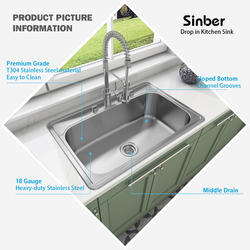 Sinber Drop-In 33" Stainless Steel Single Bowl Kitchen Sink at Menards®