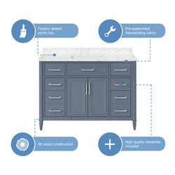 OVE Decors Palmer 48"W x 22"D Chambray Blue Vanity and Cloudy Sky ...