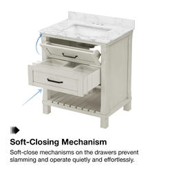 OVE Decors Riverland 30"W x 22"D Distressed Frost Vanity and Cloudy Sky ...