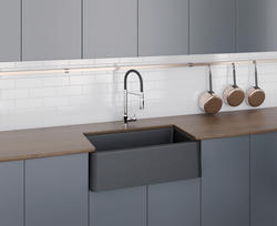 LaToscana™ Apron Front 33" Black Metallic Quartz Single Bowl Kitchen ...