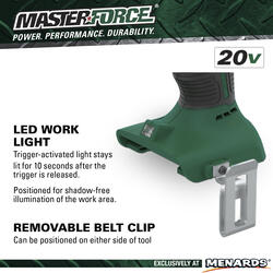 Masterforce® Ultra-Quiet 20-Volt Brushless Cordless 1/4" Impact Driver ...