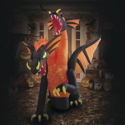 Pumpkin Hollow® 8' Lighted Orange Two-Headed Dragon Halloween ...