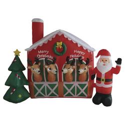 Enchanted Forest® 9' LED Santa's Reindeer Barn Christmas Inflatable at ...