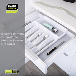 Smart Design® White with Gray Plastic 8-Compartment Expandable Drawer ...