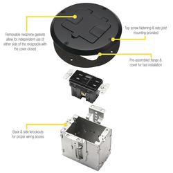 RACO 1-Gang Black Steel Round Floor Box with 125V duplex & Type A and C ...