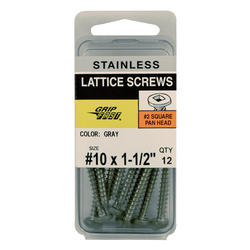 Grip Fast® #10 x 1-1/2" Square Drive Gray Pan Head Lattice Screws - 12 ...