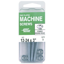 Grip Fast® #12-24 X 3" Combo Drive Zinc Round Head Machine Screw - 3 ...