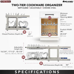 Rev-A-Shelf® 21 in. Pullout Two-Tier Base Cabinet Cookware Organizer w ...