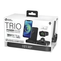 Trio Powerhouse Wireless Charging Station with LED Alarm Clock - Black ...