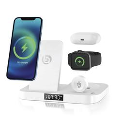 Trio Powerhouse Wireless Charging Station with LED Alarm Clock - White ...