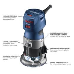 Bosch® Colt™ 1-1/4 HP Corded Variable Speed Fixed Base Palm Router Kit ...