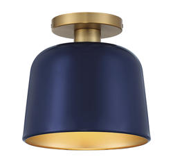 Meridian 1-Light Navy Blue with Natural Brass Semi-Flush Mount Ceiling ...