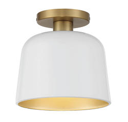 Meridian 1-Light White with Natural Brass Semi-Flush Mount Ceiling ...