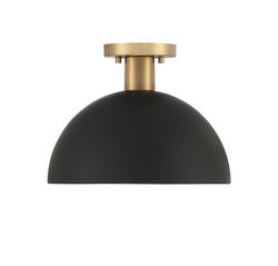 Meridian 1-Light Matte Black with Natural Brass Semi-Flush Mount ...