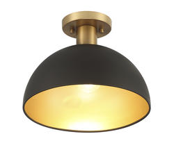 Meridian 1-Light Matte Black with Natural Brass Semi-Flush Mount ...