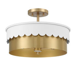 Meridian 3-Light White and Natural Brass Semi-Flush Mount Ceiling Light ...