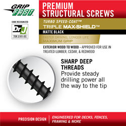 Grip Fast® Premium 1/4" x 1-1/2" Star Drive Black Washer Head ...