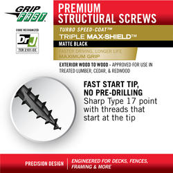 Grip Fast® Premium 1/4" x 3" Star Drive Black Washer Head Structural ...