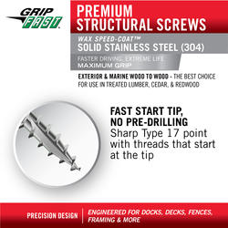 Grip Fast® Premium 5/16" x 3" Star Drive Stainless Steel Washer Head ...