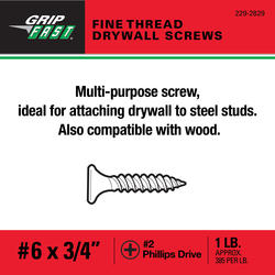 Grip Fast® #6 x 3/4" Phillips Drive Bugle Head Fine Thread Drywall ...