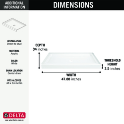 Delta® Hycroft® 2.0 ProCrylic® 48"W x 34"D White Single Threshold ...