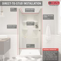 Delta® Hycroft® 36"W x 36"D x 73-1/2"H White Shower Wall Surround (3 ...