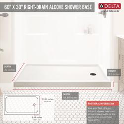 Delta® Hycroft® 60"W x 30"D White Single Threshold Shower Base with ...