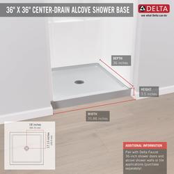 Delta® Hycroft® 36"W x 36"D White Single Threshold Shower Base with ...
