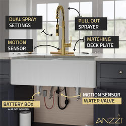ANZZI® Ola Touchless One-Handle Pull-Down Brushed Gold Kitchen Faucet ...