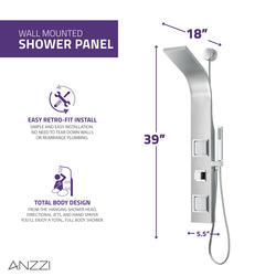 ANZZI® Aura 2-Jet Brushed Steel Shower Panel with Heavy Rain Shower and ...
