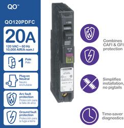 Square D™ QO™ 20-Amp Single-Pole Plug-On Neutral Dual Function Circuit ...