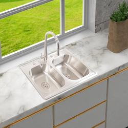 Tuscany® Kenric Dual Mount 33" Stainless Steel 4-Hole Double Bowl ...