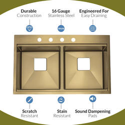 Strictly Kitchen and Bath Drop-In 33" Gold Double Bowl Kitchen Sink at ...