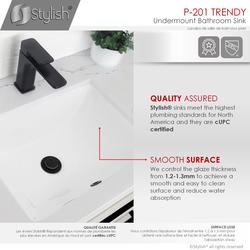 Stylish Trendy 18-1/4"W x 13"D White Rectangular Undermount Bathroom ...
