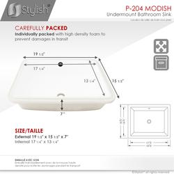 Stylish Modish 19-1/2"W x 15-1/2"D White Rectangular Undermount ...